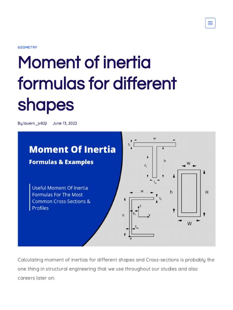 Moment of Inertia Formulas For Different Shapes Structural Basics | PDF ...
