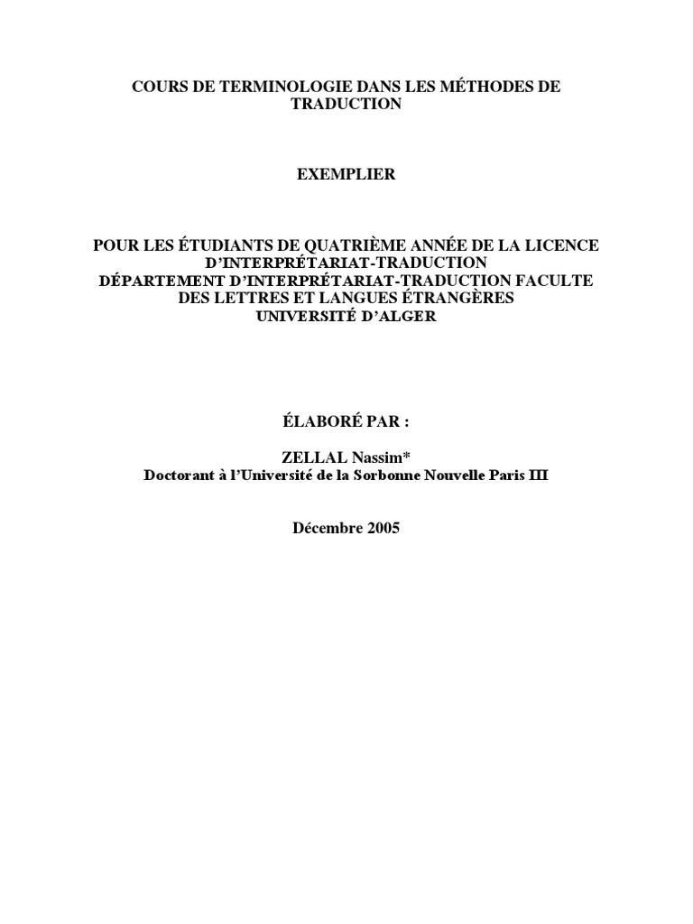 Terminologie en Traduction: Cours Avancé | PDF | Concept | Linguistique