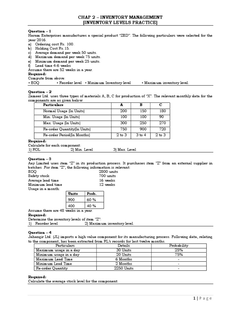 Inventory Levels Calculation Guide | PDF | Inventory | Management ...