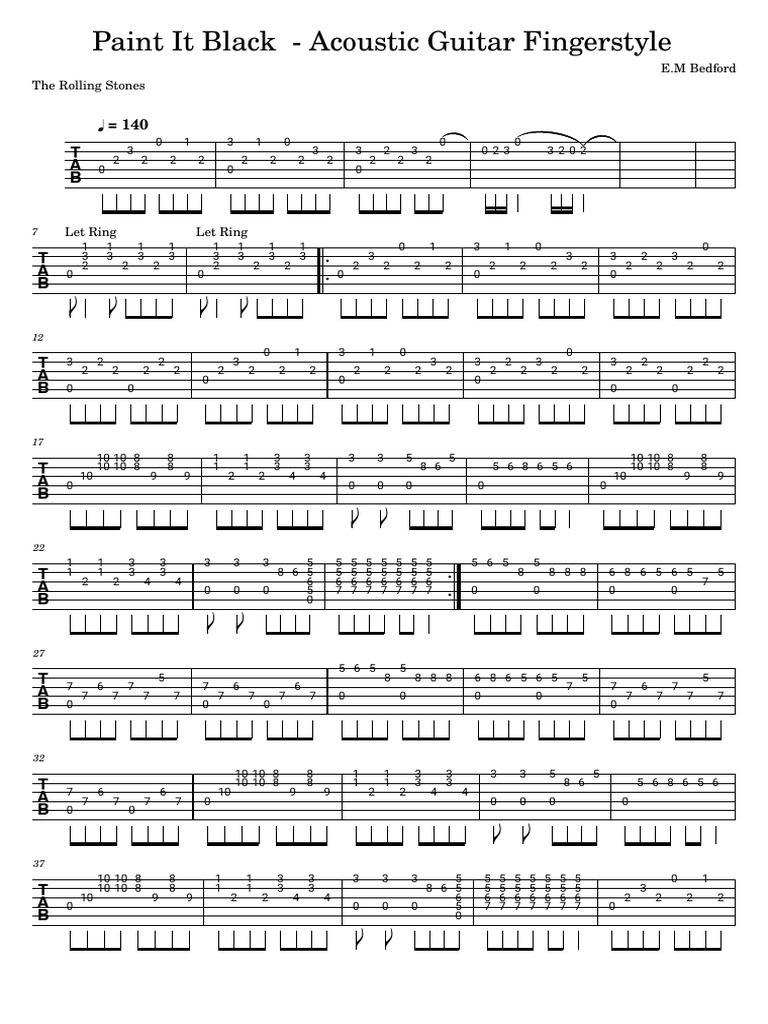 Paint It Black The Rolling Stones Acoustic Guitar Fingerstyle | PDF ...