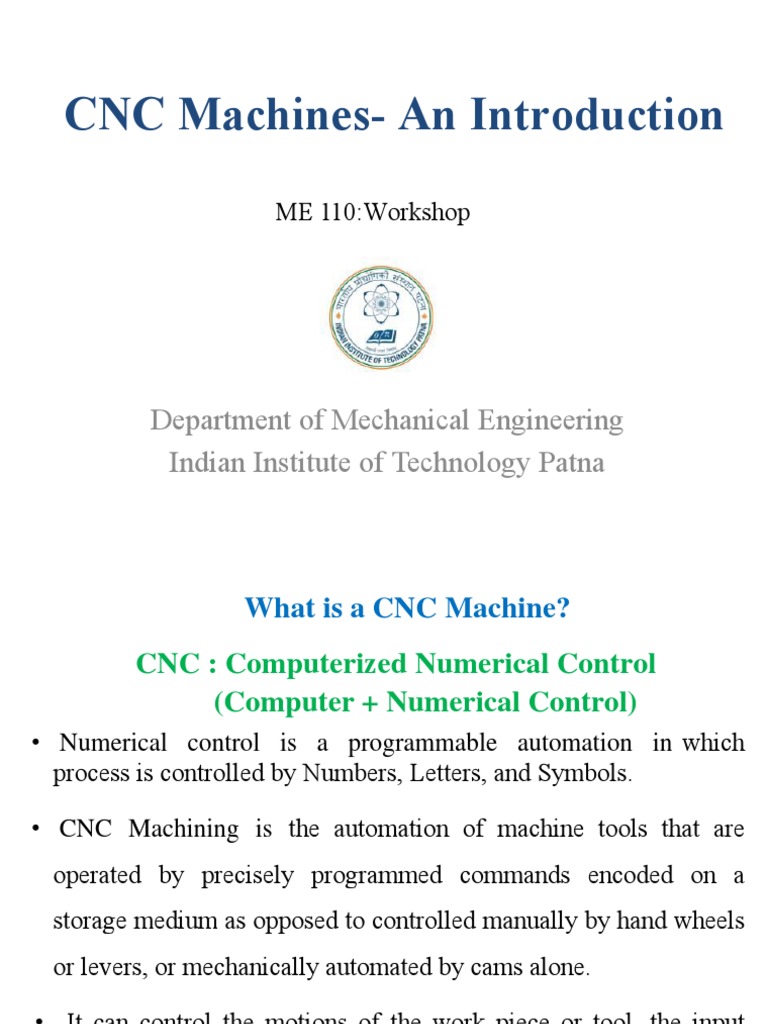 CNC Machines-An Introduction: Department of Mechanical Engineering ...