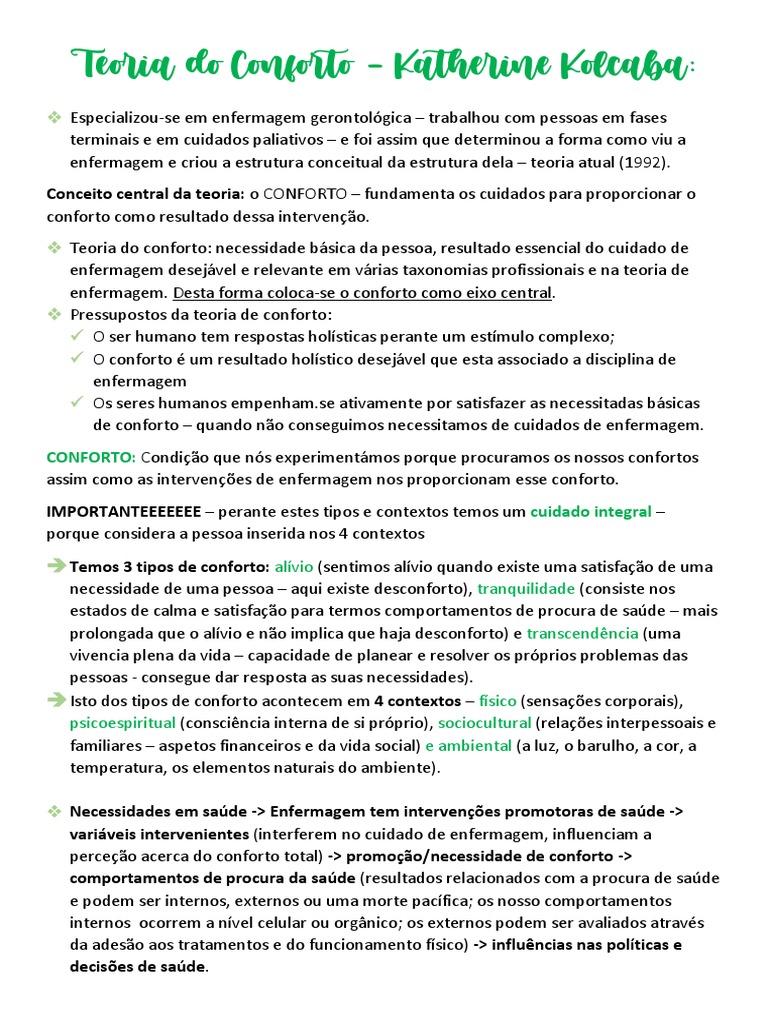 Teoria Do Conforto - Katherine Kolcaba | PDF | Enfermagem | Física