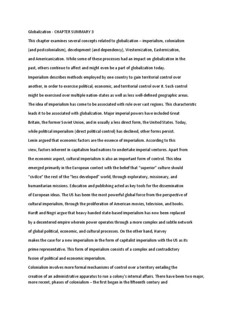 Globalization Chapter 3 Summary | PDF | Imperialism | Globalization