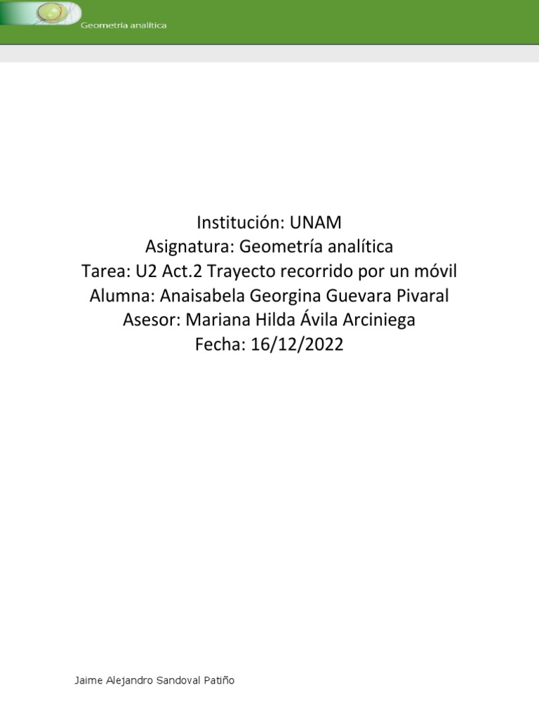 U2 Act2 Trayecto Recorrido Por Un Móvil | PDF | Pendiente | Cantidades fisicas