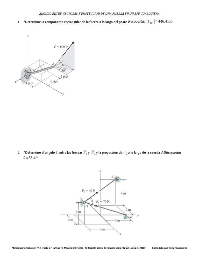 4 Angulo Entre Vectores y Proyeccion de Una Fuerza | PDF