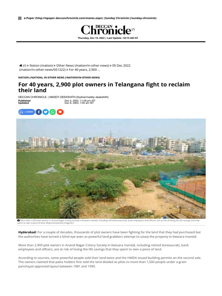 For 40 Years, 2,900 Plot Owners in Telangana Fight To Reclaim Their ...