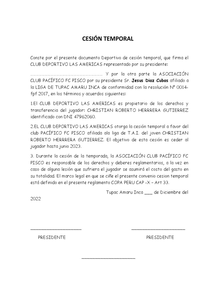 Cesión Temporal | PDF