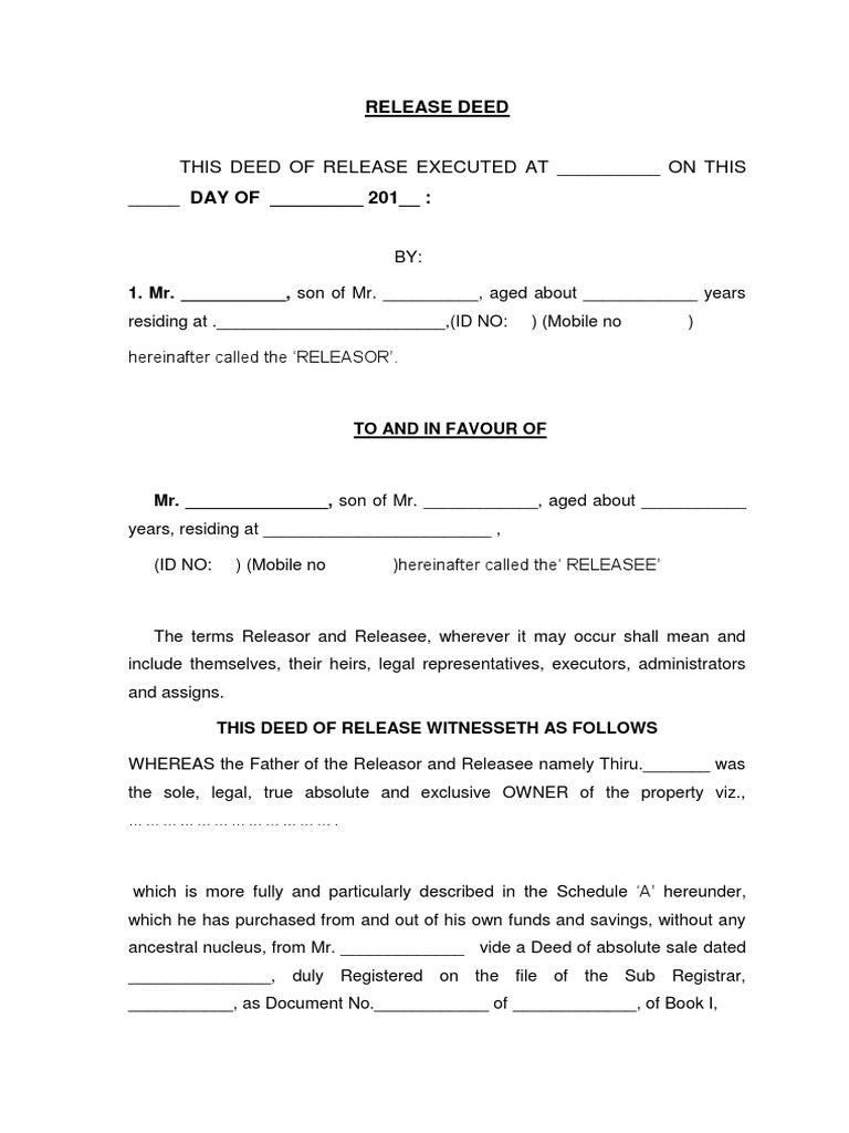 Release Deed Summary | PDF | Property | Deed