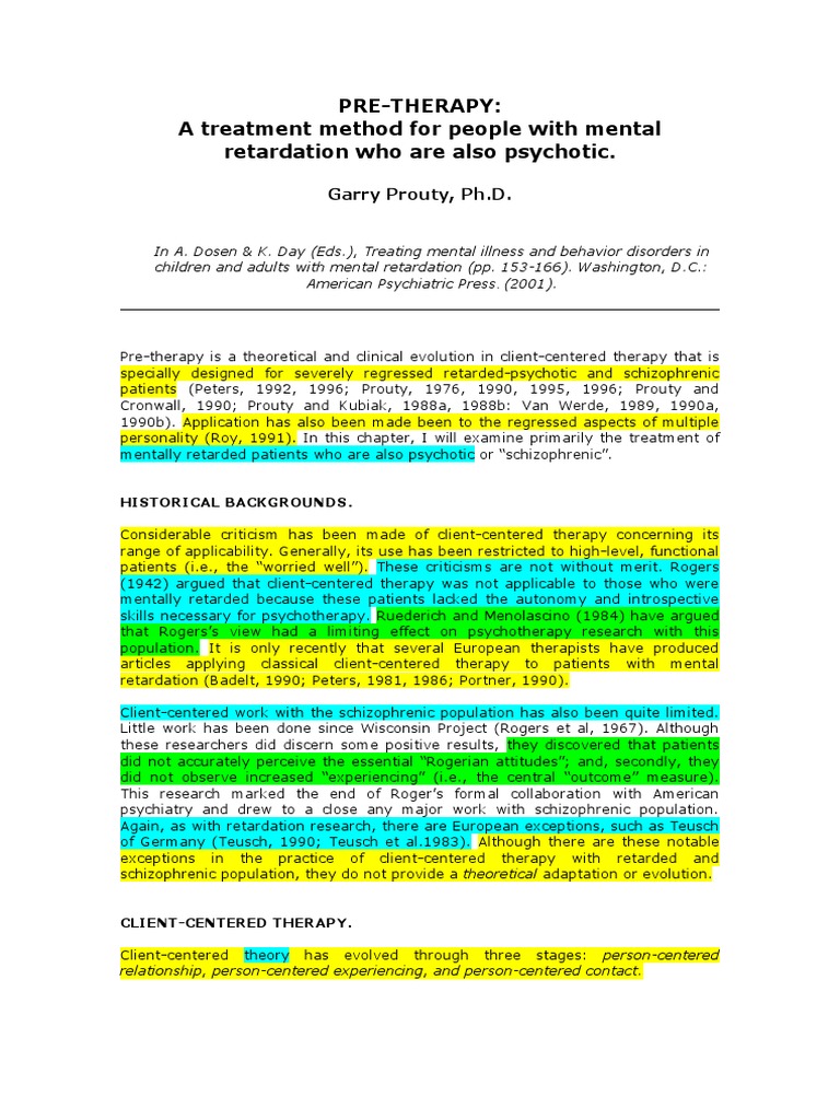Pre-Terapy A Treatment For Mental Retardation (Prouty, 2001) | Download Free PDF | Psychotherapy ...
