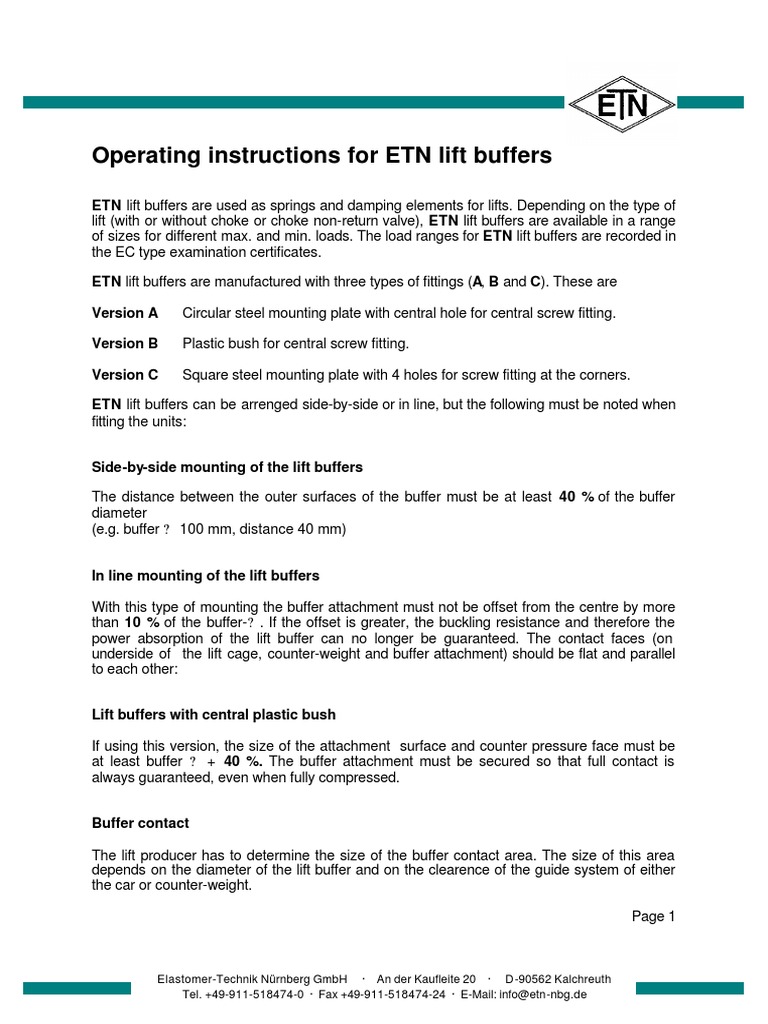 ETN lift buffer installation guide | PDF | Lift (Force) | Screw