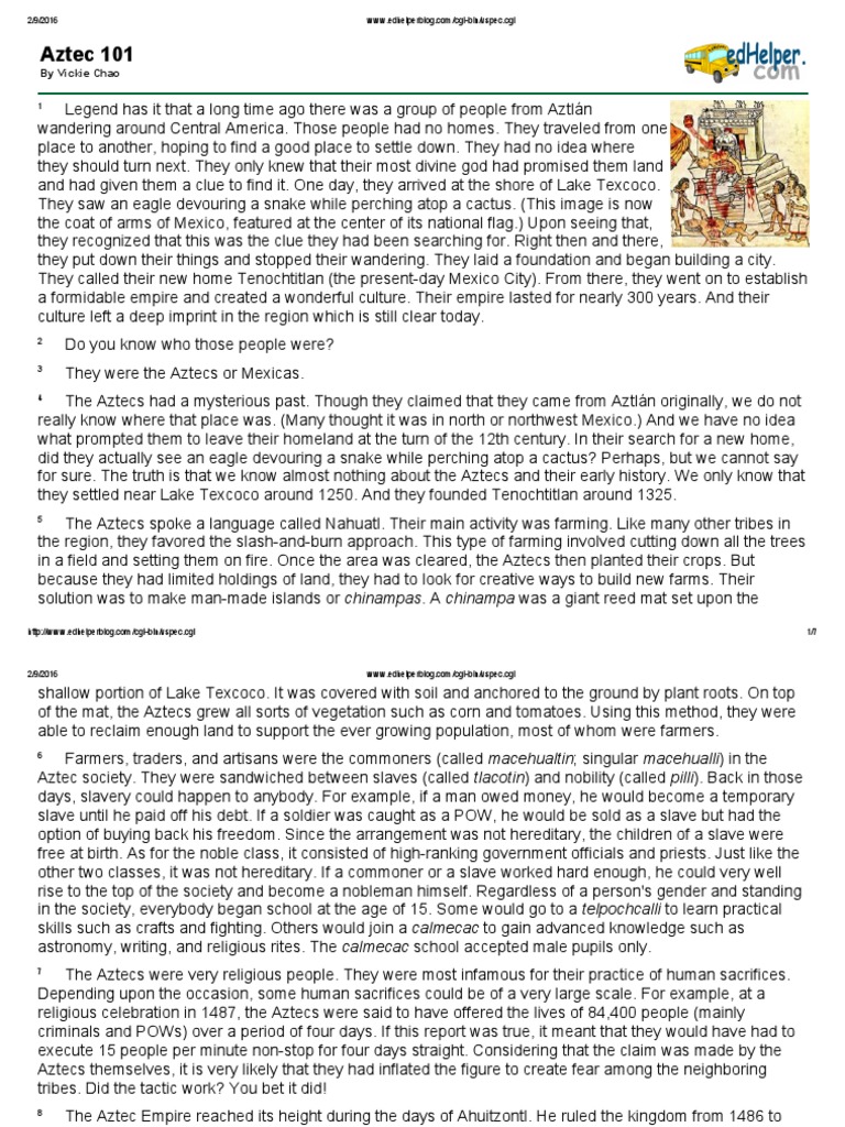 Aztec 101 Answer Key | PDF | Latin America | Mesoamerica