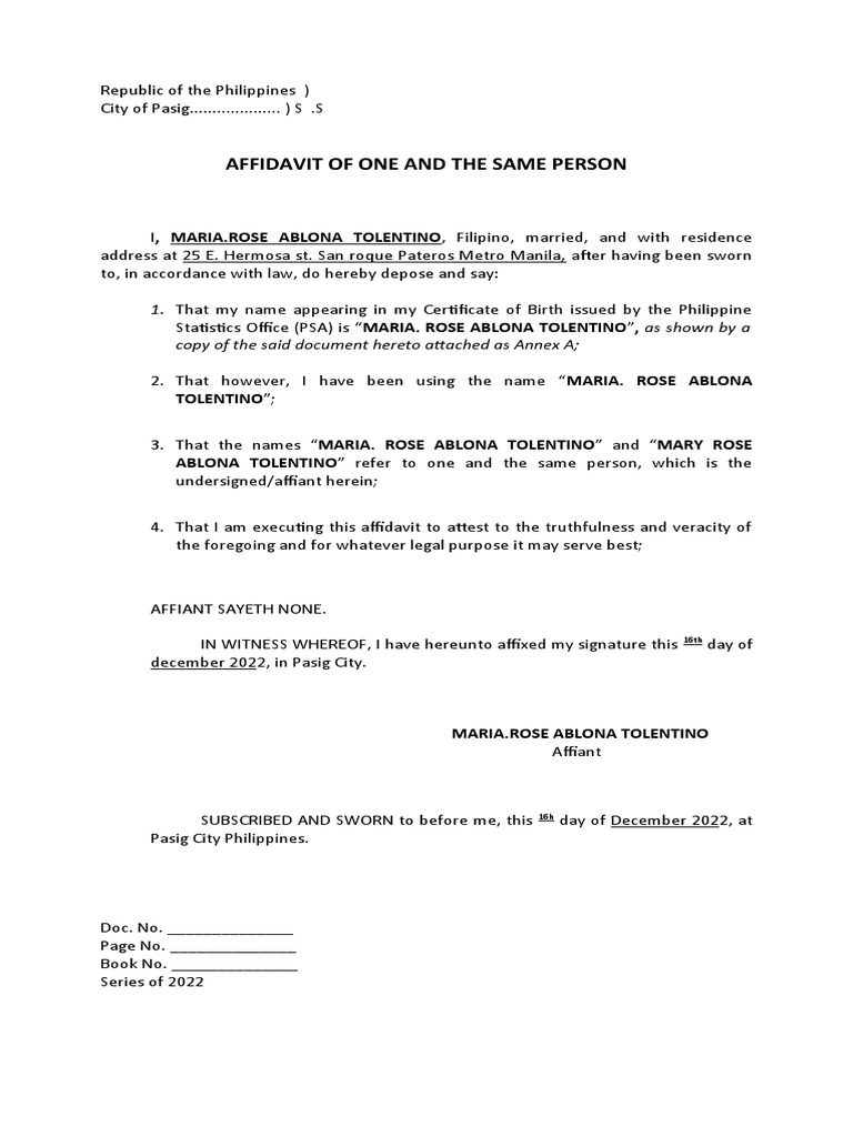 Affidavit of One Person | PDF