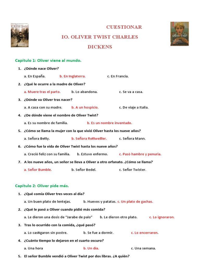 Oliver Twist - Cuestionario | PDF | Fagin | Oliver Twist