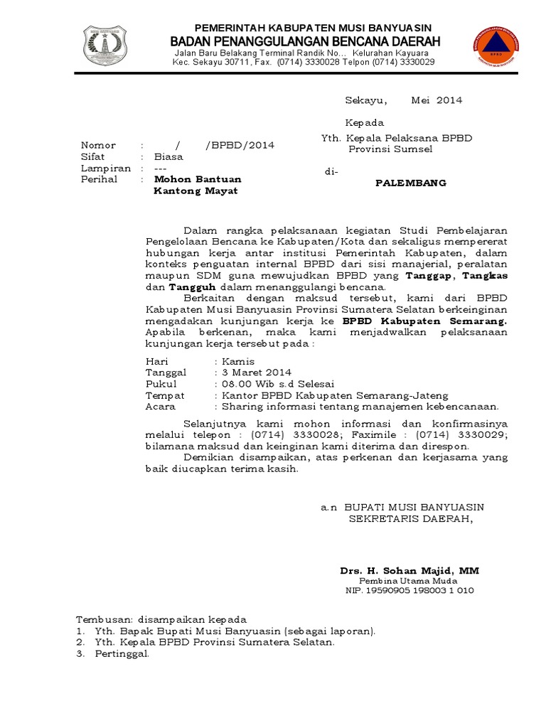 SURAT KE BPBD PROV Minta Kantong | PDF