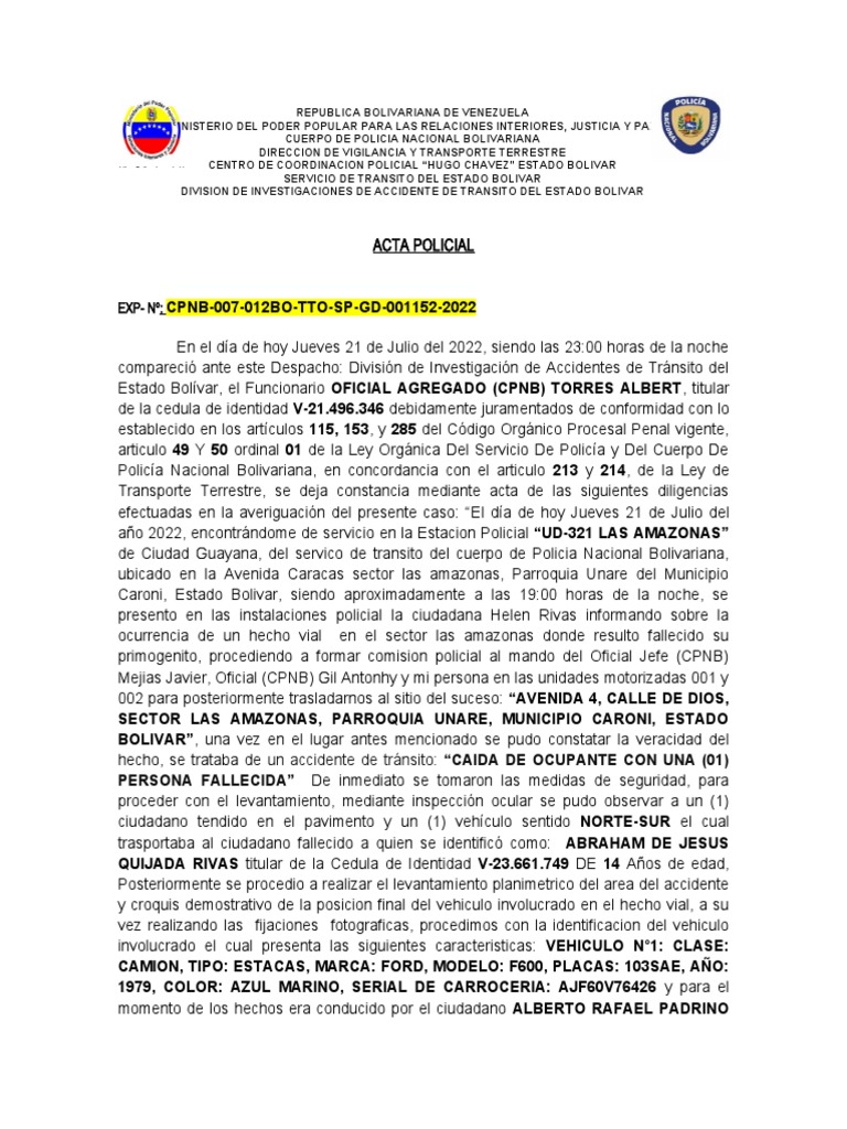 Acta Policial | PDF | Policía | Cumplimiento de la ley