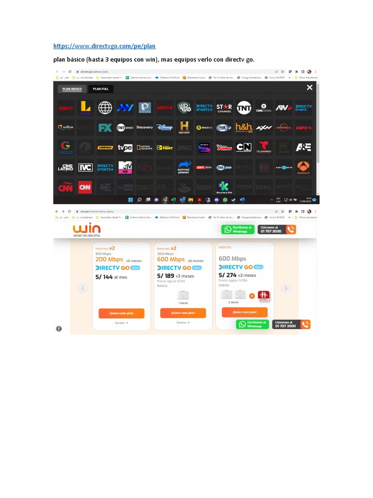 Plan Básico (Hasta 3 Equipos Con Win), Mas Equipos Verlo Con Directv Go | PDF
