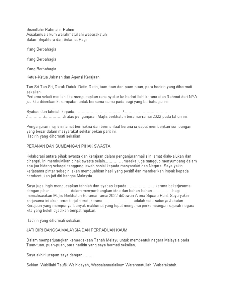 Contoh Ucapan Pembuka Majlis | PDF