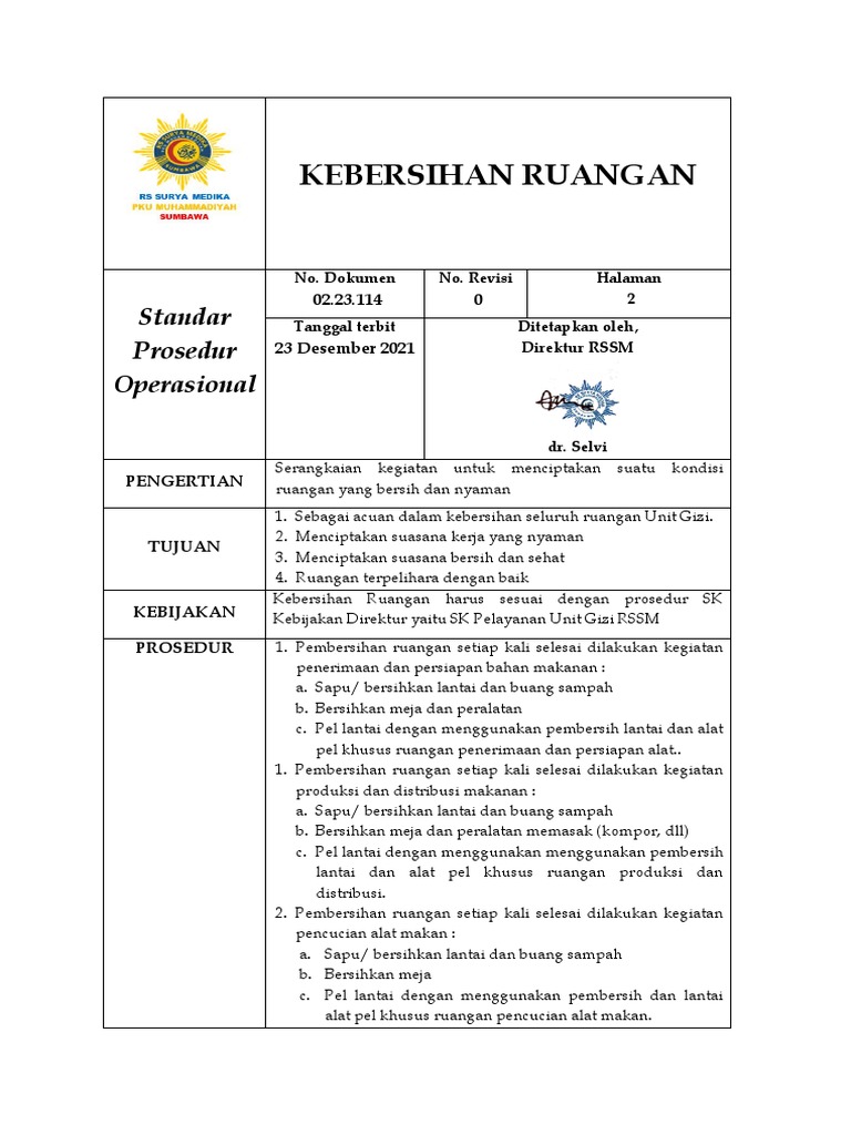 Sop Kebersihan Ruangan | PDF