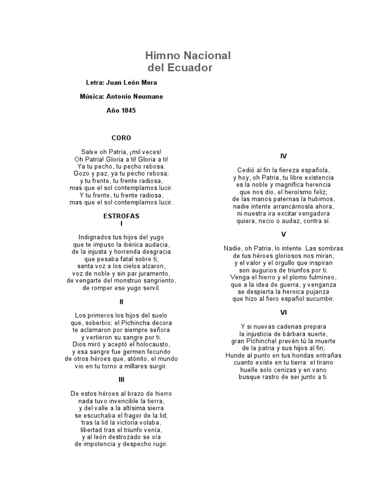 Himno Nacional | PDF | Ecuador | Canciones institucionales