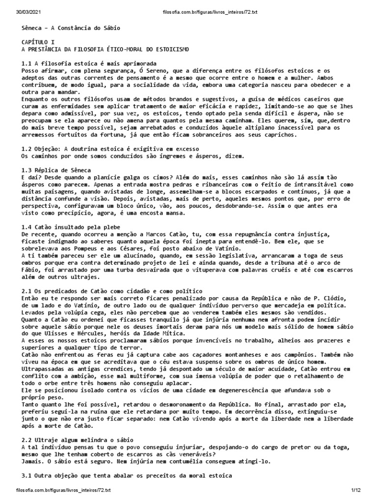 Sêneca - A Constância Do Sábio | PDF | Sabedoria | Sêneca