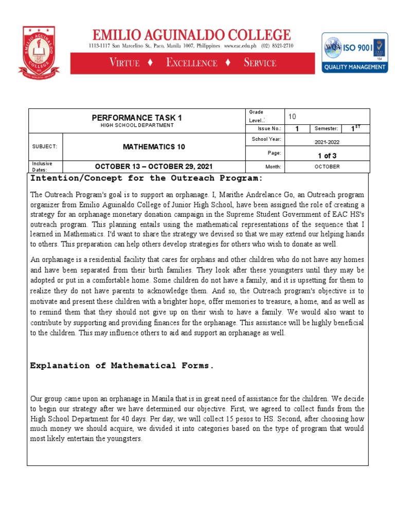 Performance Task 1 Sample | PDF | Orphanage | Cognition
