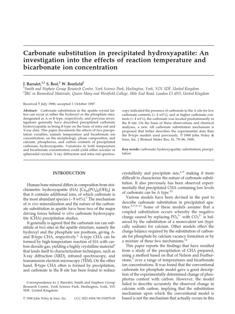 Barralet 1998 | PDF | Carbonate | Phosphate