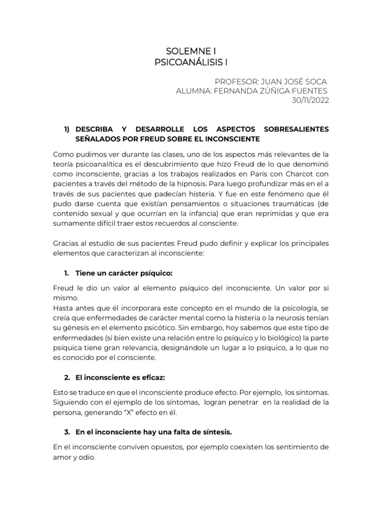 Análisis De Los Principales Aspectos Del Inconsciente Según Freud Y La