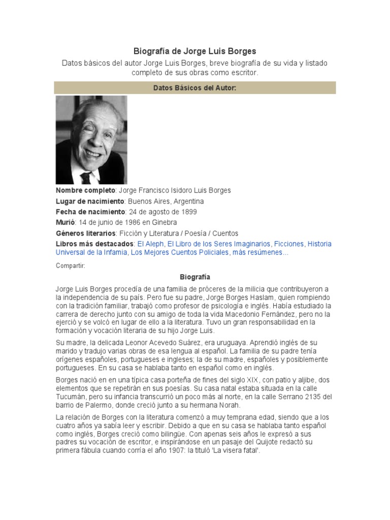 Biografía de Jorge Luis Borges | PDF