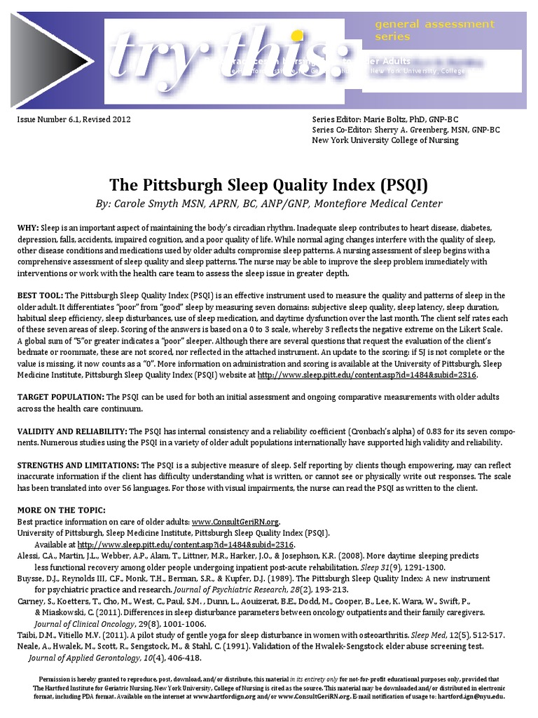 The Pittsburgh Sleep Quality Index Psqi | PDF | Sleep | Circadian Rhythm