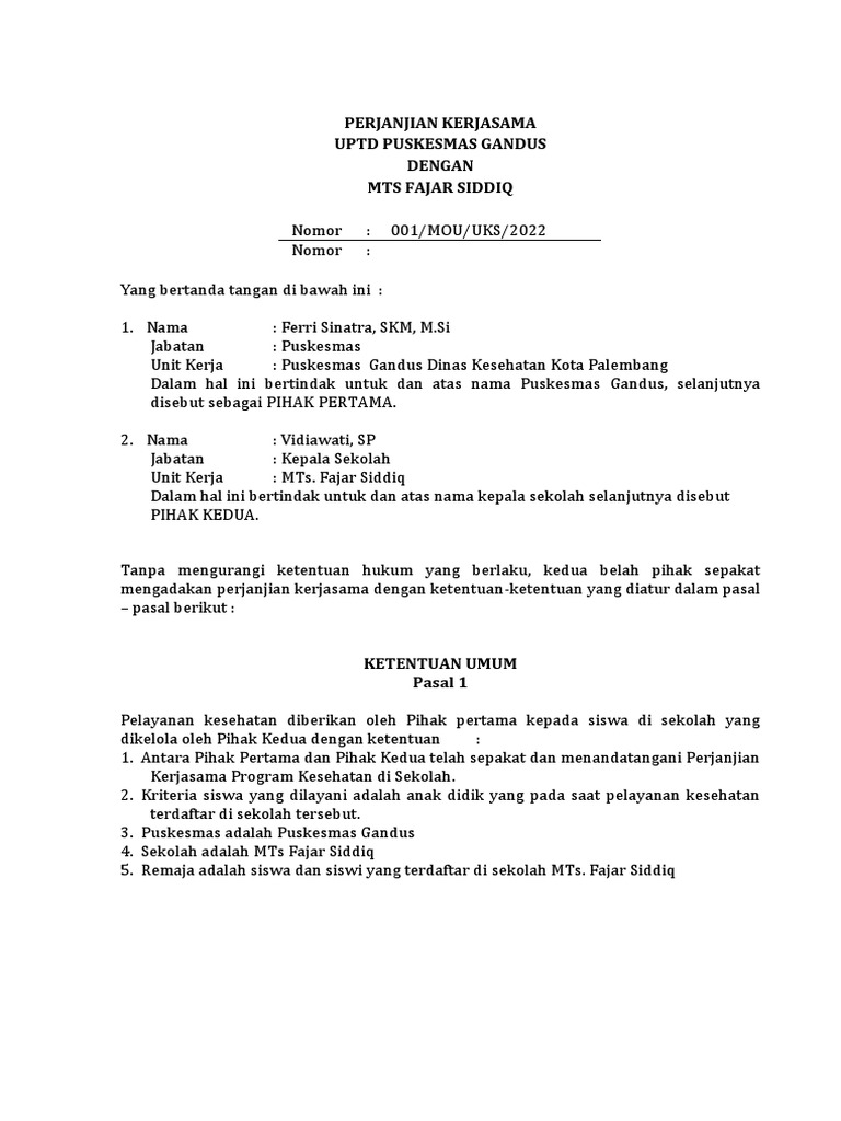 MoU Puskesmas Gandus | PDF