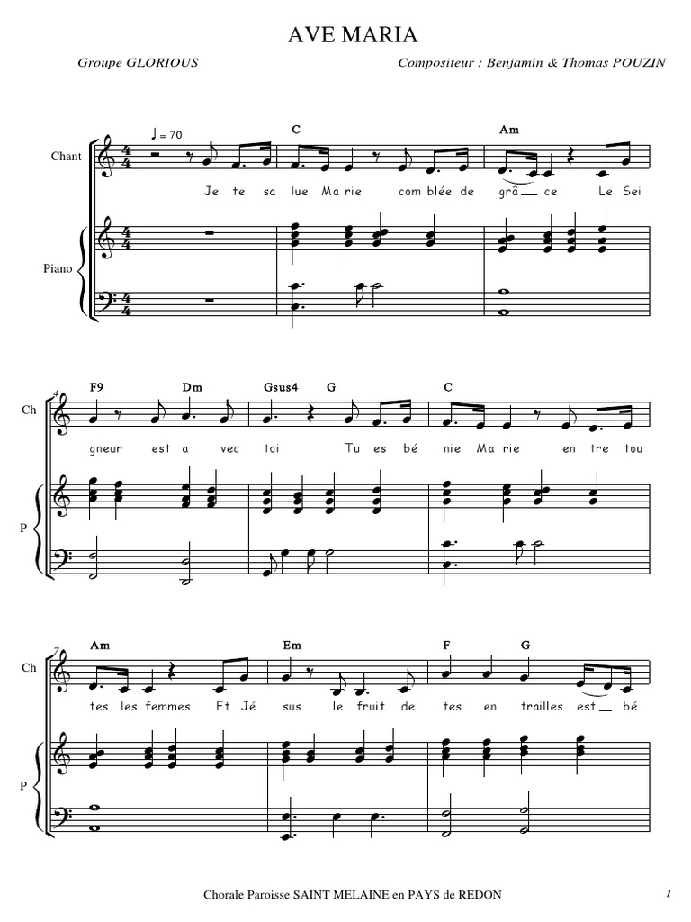 AVE MARIA GLORIOUS Chant Et Piano | PDF