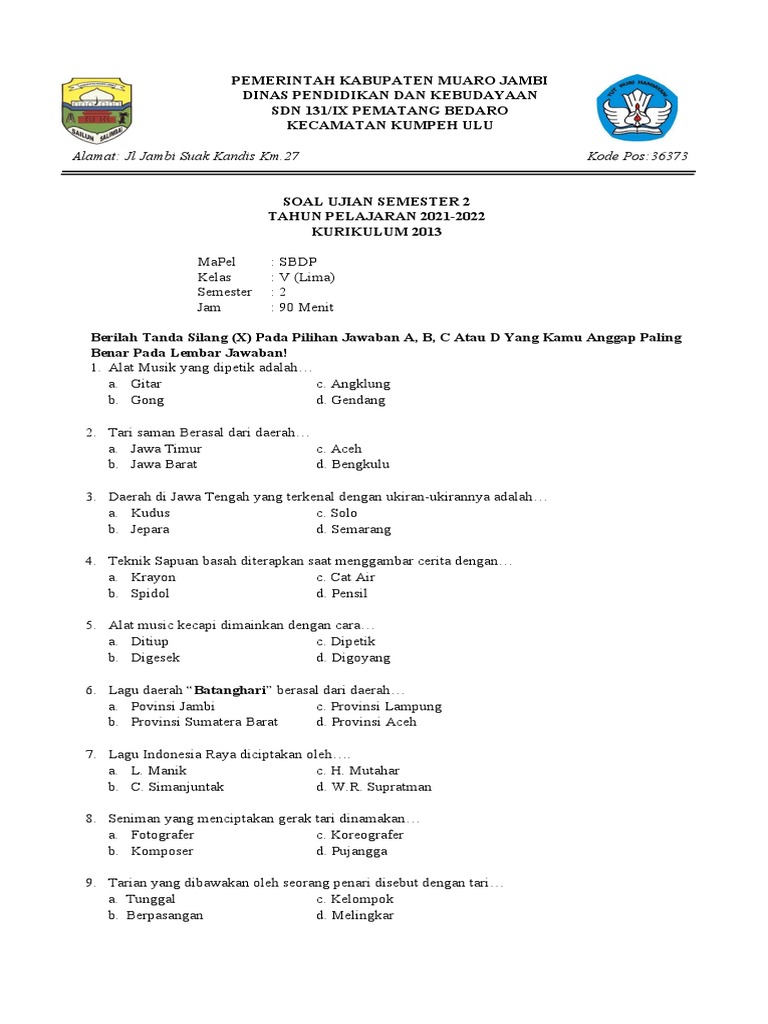 Soal Ujian SBDP Kelas 5 | PDF