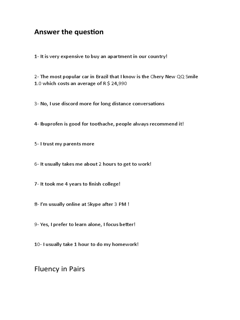 Answer The Question: Fluency in Pairs | PDF
