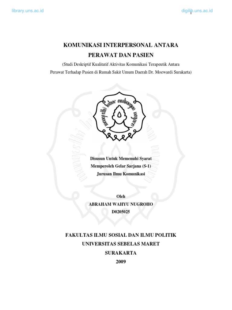 Komunikasi Interpersonal Antara Perawat Dan Pasien: Library - Uns.ac ...