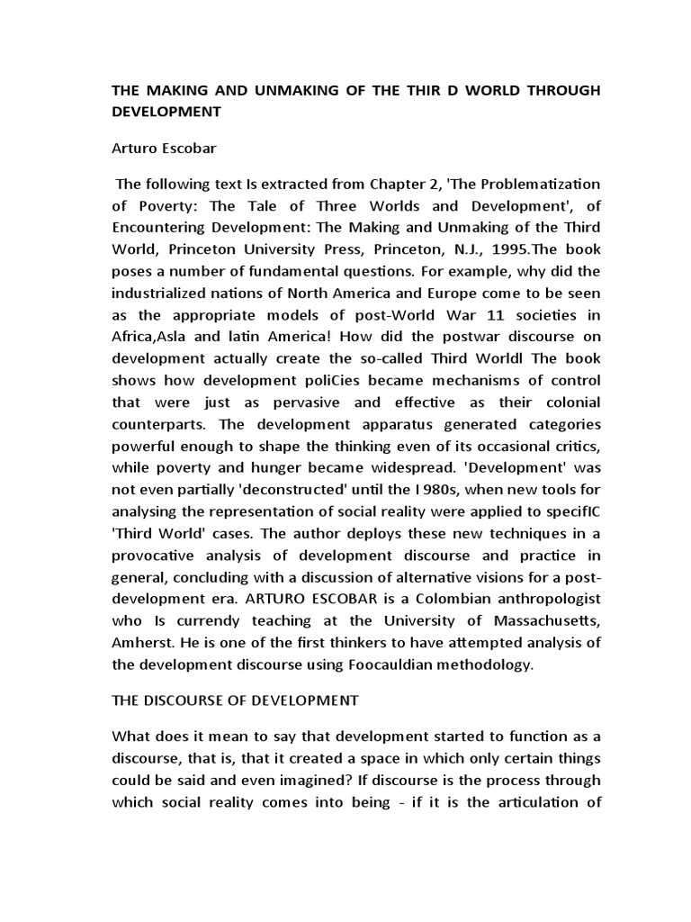 Escobar on Development Discourse | PDF | Discourse | Capital (Economics)