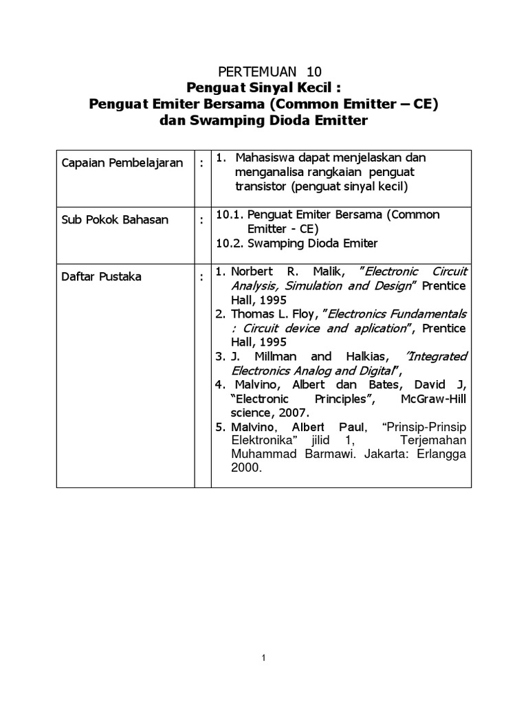 PP Pertemuan 10,11 Penguat Sinyal Kecil - CE | PDF