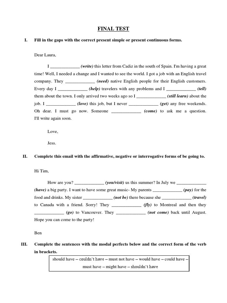 Final Test - Int. 1 | PDF