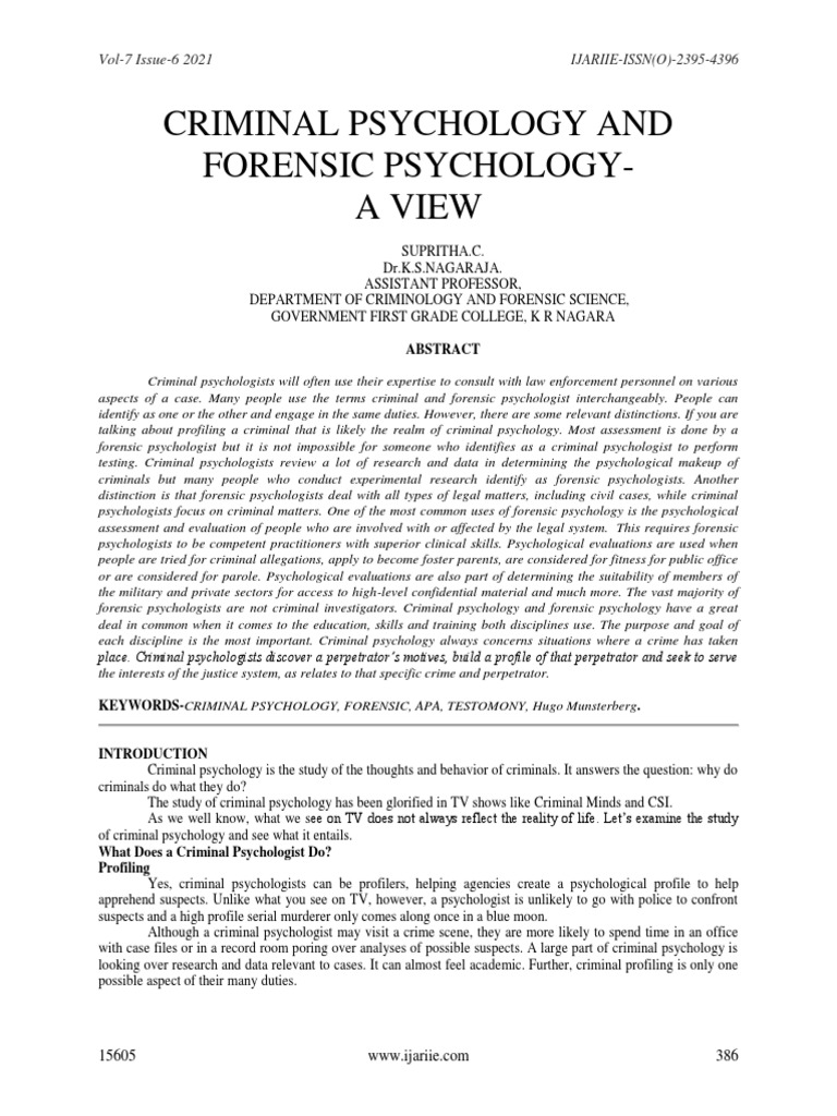Criminal vs. Forensic Psychology | PDF | Psychology | Psychologist