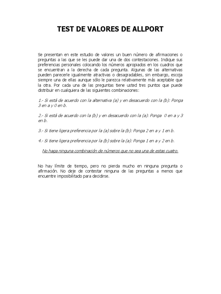 Test Valores de Allport | PDF | Sociedad | Opinión pública