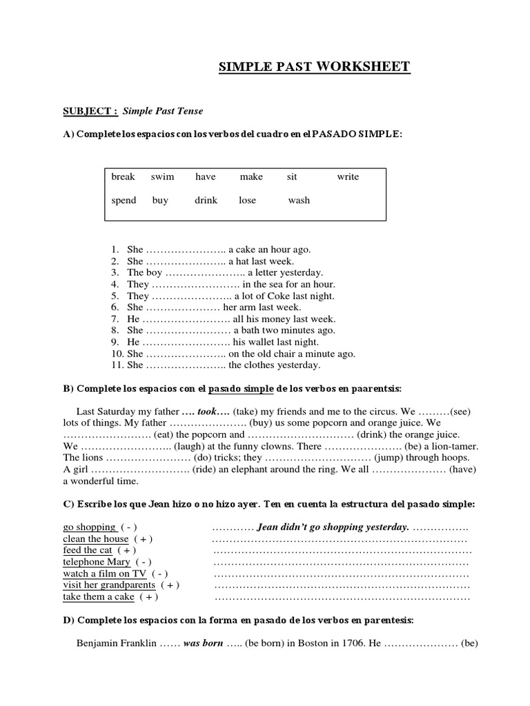Simple Past Worksheet | PDF