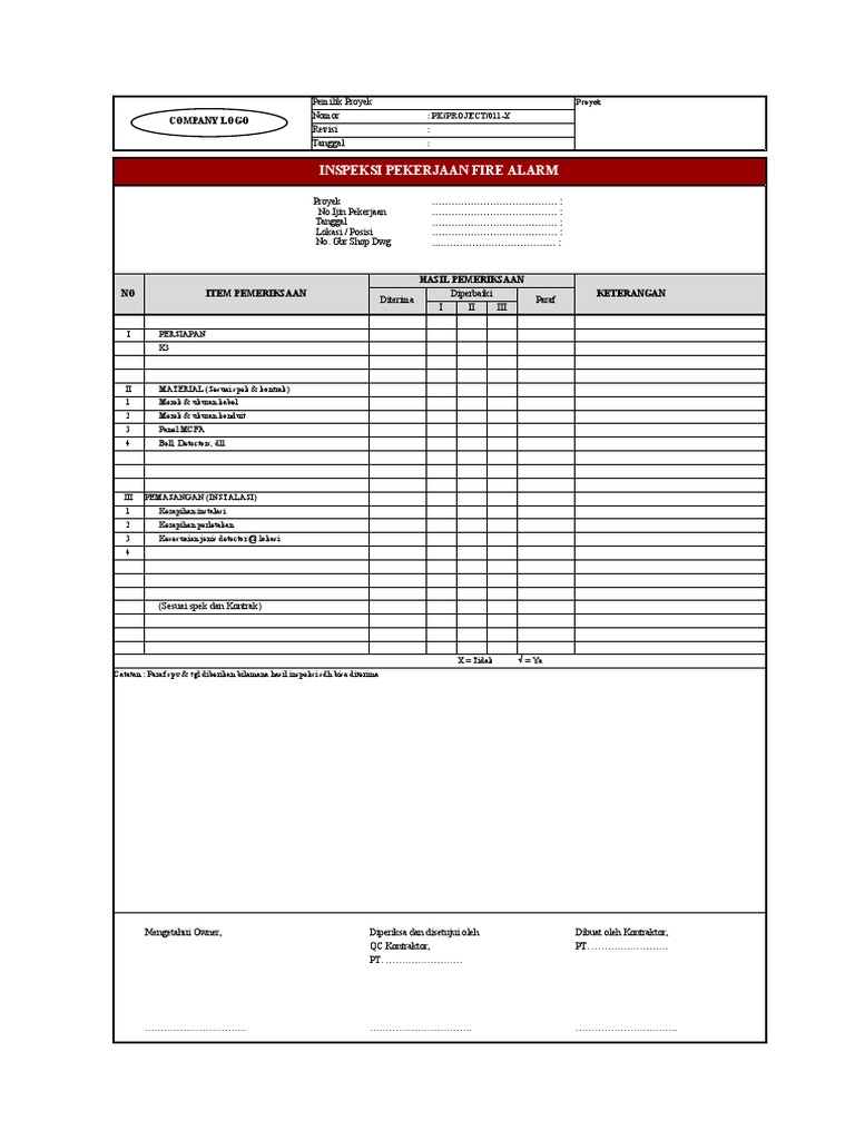 Checklist Inspeksi Fire Alarm | PDF
