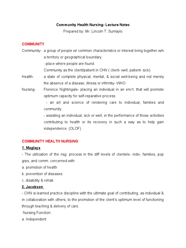 CHN Lecture Notes | PDF | Hand Washing | Vaccines