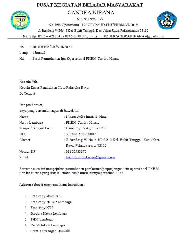 Surat Permohonan Ijin Operasional | PDF