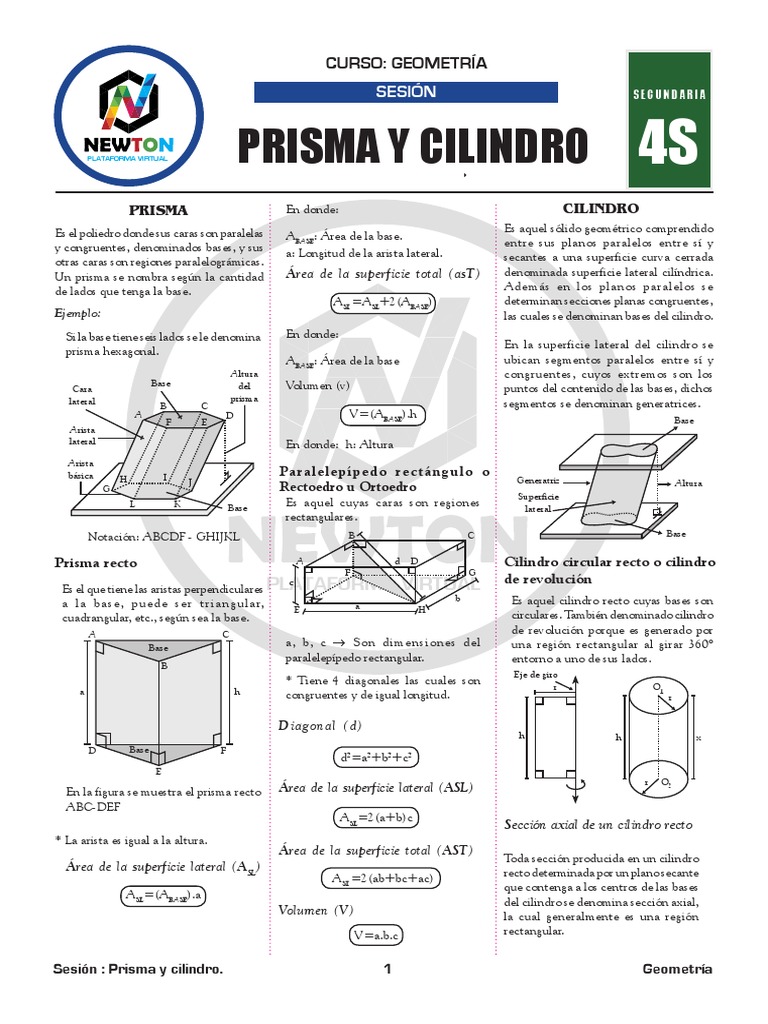 Prisma Y Cilindro: Curso: Geometría | PDF | Rectángulo | Triángulo