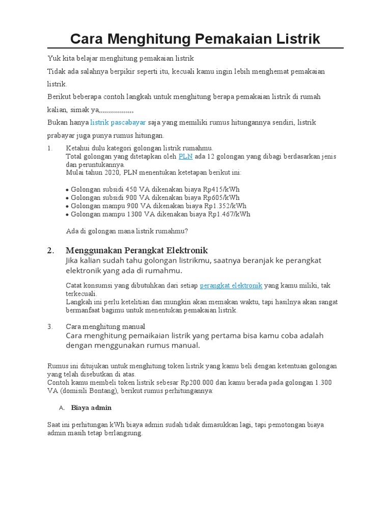 Cara Menghitung Pemakaian Listrik | PDF