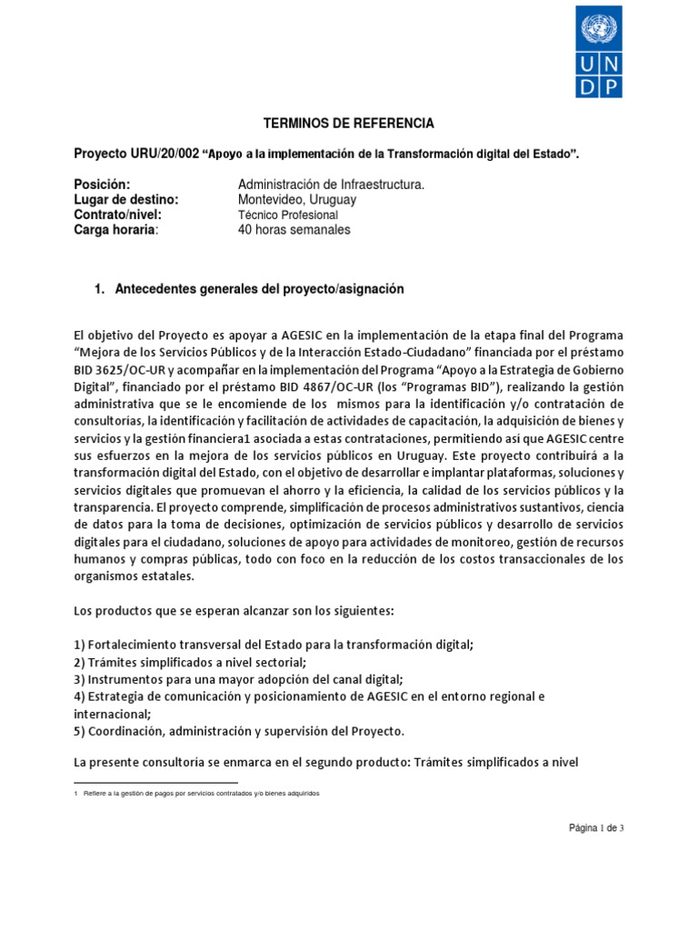 TDR PNUD Administracion de Infraestructura | PDF | Computación en la ...