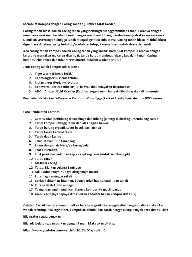 Membuat Kompos Dengan Cacing Tanah | PDF | Griya & Taman | Sains ...