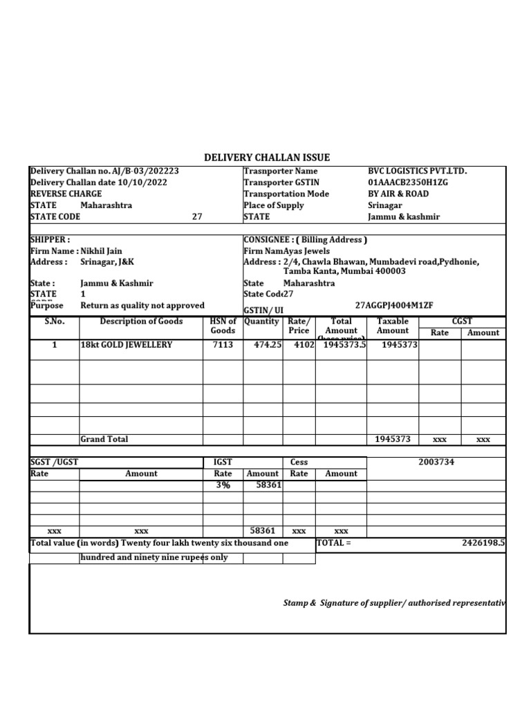 DELIVERY CHALLAN FORMAT 2 3 1 11 Copy Copy | PDF