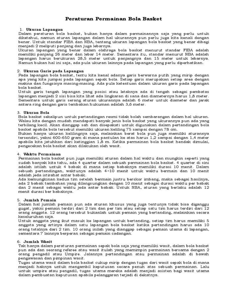 Aturan Dasar Bola Basket | PDF | Olahraga & Rekreasi
