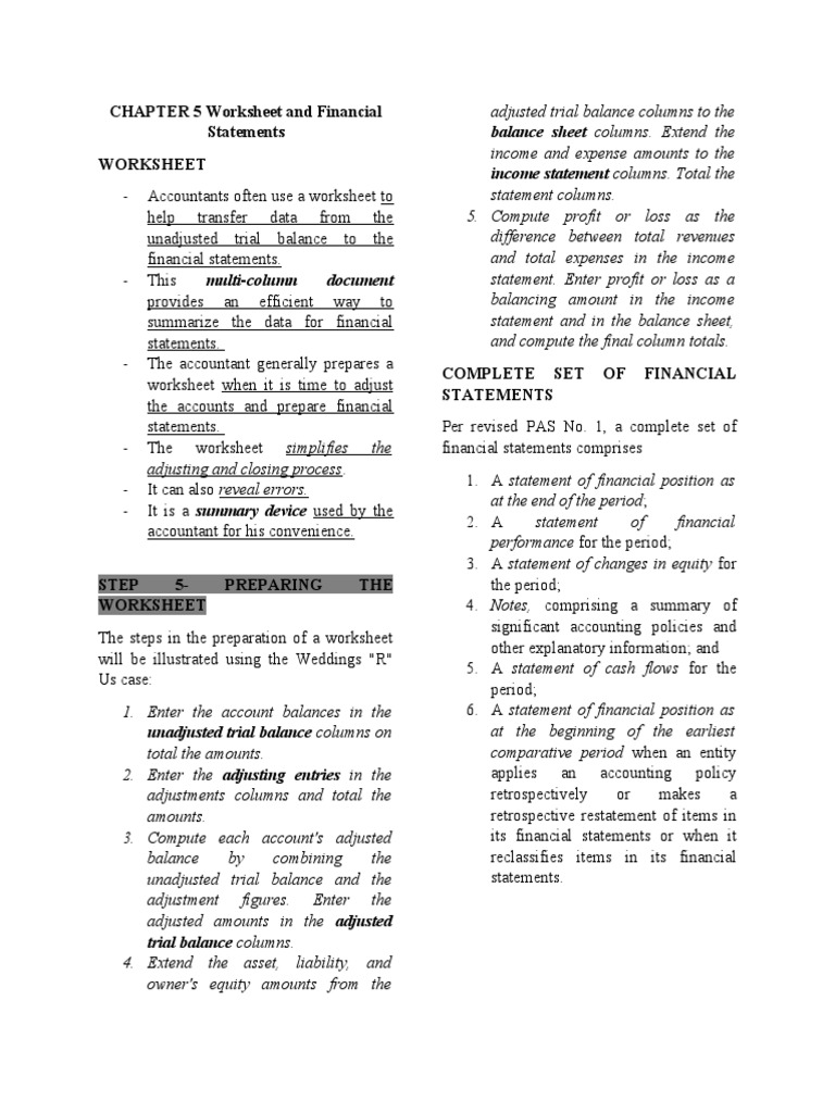 CHAPTER 5 Worksheet and Financial Statements | PDF | Balance Sheet ...